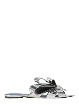 LANVIN Cadeau Metallic Leather Mule Flats - Silver