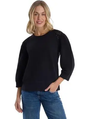 Wilt 3/4 Sleeve Eyelet Detail Top - Black