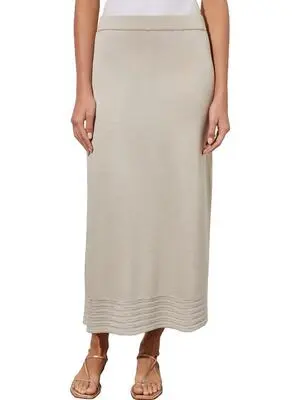 Ming Wang A-line Knit Skirt With Striped Mesh Hem - Limestone