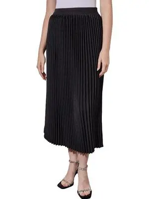 Ming Wang Pleated Metallic Midi Skirt - Black/silver