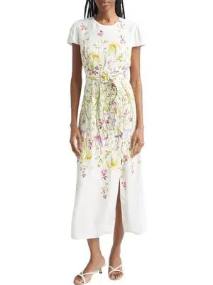REISS Lyra Floral Print Crepe Maxi Dress - Cream/yellow