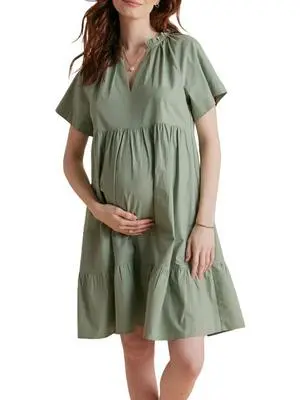 A Pea In The Pod Tiered Cotton Maternity Dress - Deep Sage