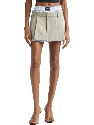 Alexander Wang Pleated Miniskirt With Boxer Underlay - Stone