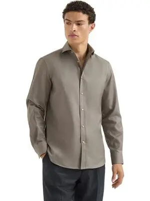 Brunello Cucinelli Garment-dyed Twill Shirt With Spread Collar - Brown