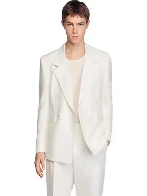 Sandro Double-breasted Linen Suit Jacket - White