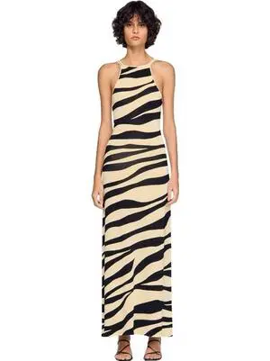 Sandro Zebra Print Knit Maxi Dress - Ecru/black