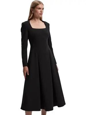 Karen Millen Sweetheart Neck Stretch Midi Dress - Black