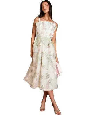 COAST Coast Embroidered Fan Bodice Mesh Midi Dress
