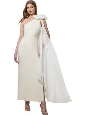 Karen Millen One-shoulder Bow Cape Detail Maxi Dress - Ivory