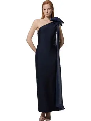 Karen Millen One-shoulder Bow Cape Detail Maxi Dress - Navy