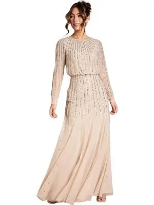 Coast Embellished Long Sleeve Maxi Dress - Champagne