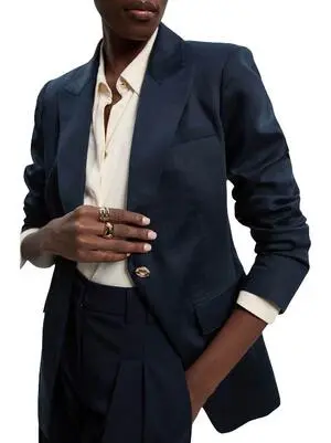 Karen Millen Tailored Linen Single Breasted Blazer - Navy