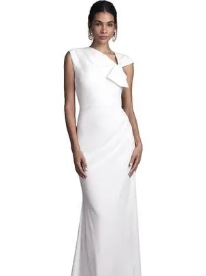 Coast Asymmetrical Neckline Bow Detail Crepe Gown - Ivory