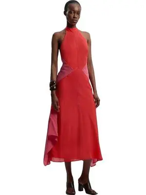 Karen Millen Color Block Halterneck Midi Dress - Pink