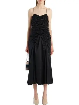 Khaite Khaite Raina Ruched Silk Midi Slipdress Black