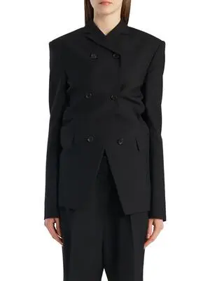 Khaite Rolo Double Breasted Wool And Silk Jacket - Black