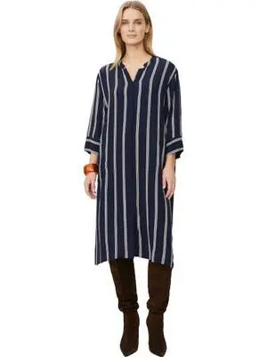 MASAI COPENHAGEN Striped V-neck Midi Dress - Navy Blazer