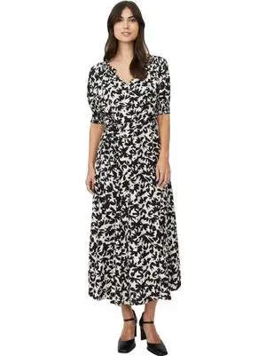 MASAI COPENHAGEN Manivanya Floral V-neck Midi Dress - Black