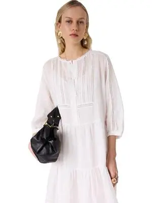 Gerard Darel Pintuck Tiered Midi Lace Dress - Ecru