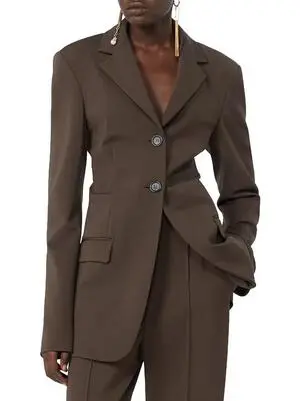 Sportmax Palo Long Stretch Jacket With Notched Lapels And Padded Shoulders - Chocolate