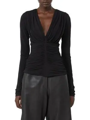 SPORTMAX SPORTMAX Ruched V-Neck Long Sleeve Jersey Top