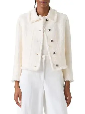 Akris Fringe Cotton Blend Tweed Jacket - Cream
