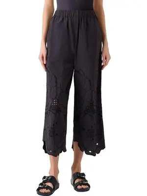 Akris Flower Eyelet Cotton Poplin Crop Pants - Black