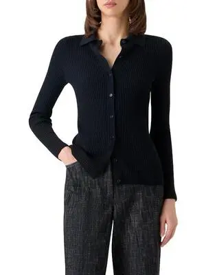 Akris Fitted Merino Wool Rib Cardigan - Black