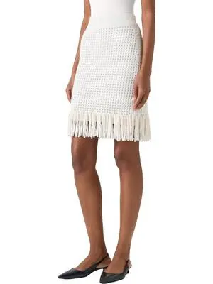 Akris Fringe Hem Mesh Knit Cotton Skirt - Cream
