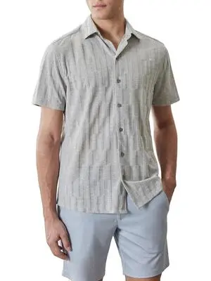 Robert Barakett Vessar Texture Knit Short Sleeve Button-up Shirt - Grey