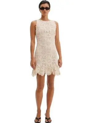 MALINA Miranda Ruffled Guipure Lace Mini Dress - Sand