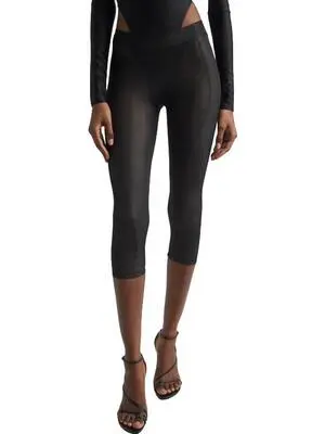 LAQUAN SMITH Sheer Jersey Capri Leggings - Black