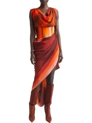 LAQUAN SMITH Draped Open Back Dress - Red Multi