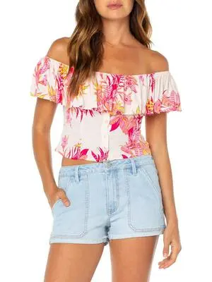 Roxy Botanical Off-the-shoulder Button-up Top - Dew