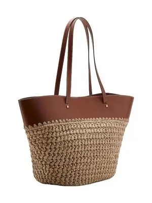 Mango Paros Straw Tote Bag - Leather