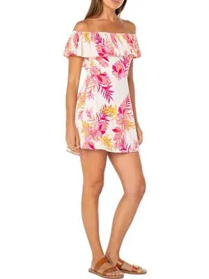 Roxy Off-the-shoulder Mini Sundress With Flutter Detail - Dew