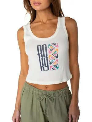 Roxy Cropped Rib Tank With Logo Graphic - Cloud Dancer