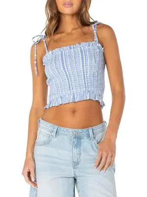Roxy Avalon Stripe Smocked Crop Top - Cornflower