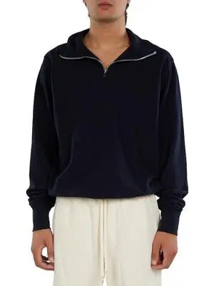 LES TIEN Pique Banded Half Zip Yacht Pullover - Navy