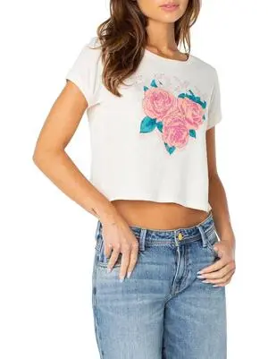 Roxy Rose Heart Graphic Cropped T-shirt - Cloud Dancer