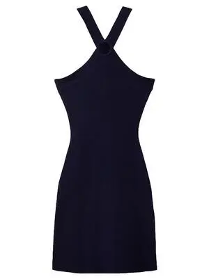 Mango Ribbed Halterneck O-ring Dress - Navy