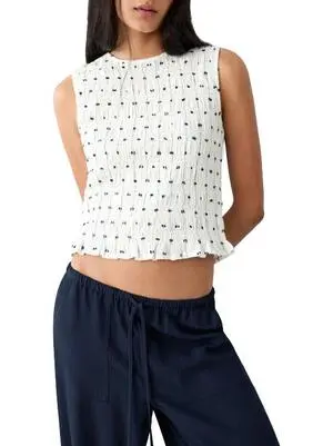 MANGO MANGO TEEN Embroidered Ruched Shell Top With Bow Closures
