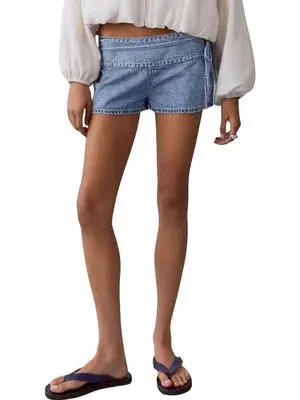 Mango Denim Shorts With Bow Detail - Medium Blue