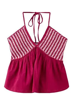 MANGO MANGO TEEN Mixed Media Cotton Crochet Halter Top