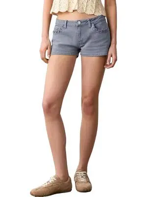 Mango Whipstitch Trim Denim Mini Shorts - Blue