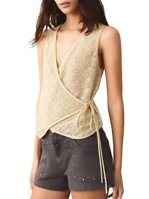 Mango Sleeveless Metallic Wrap Top - Gold