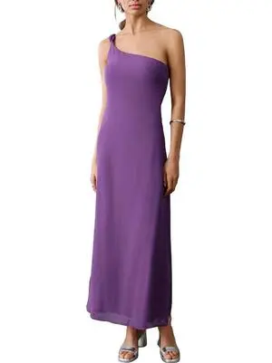 Mango Knotted One Shoulder Midi Dress - Purple