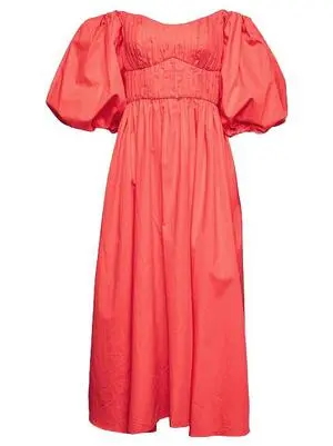 VASILIKI Vasiliki Farah Off-Shoulder Puff Sleeve Cotton Midi Dress