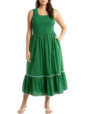 SUGARLIPS SUGARLIPS Sleeveless Smocked Midi Dress Emerald