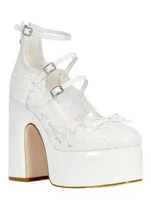 AZALEA WANG Sprout Platform Ankle Strap Pumps - White